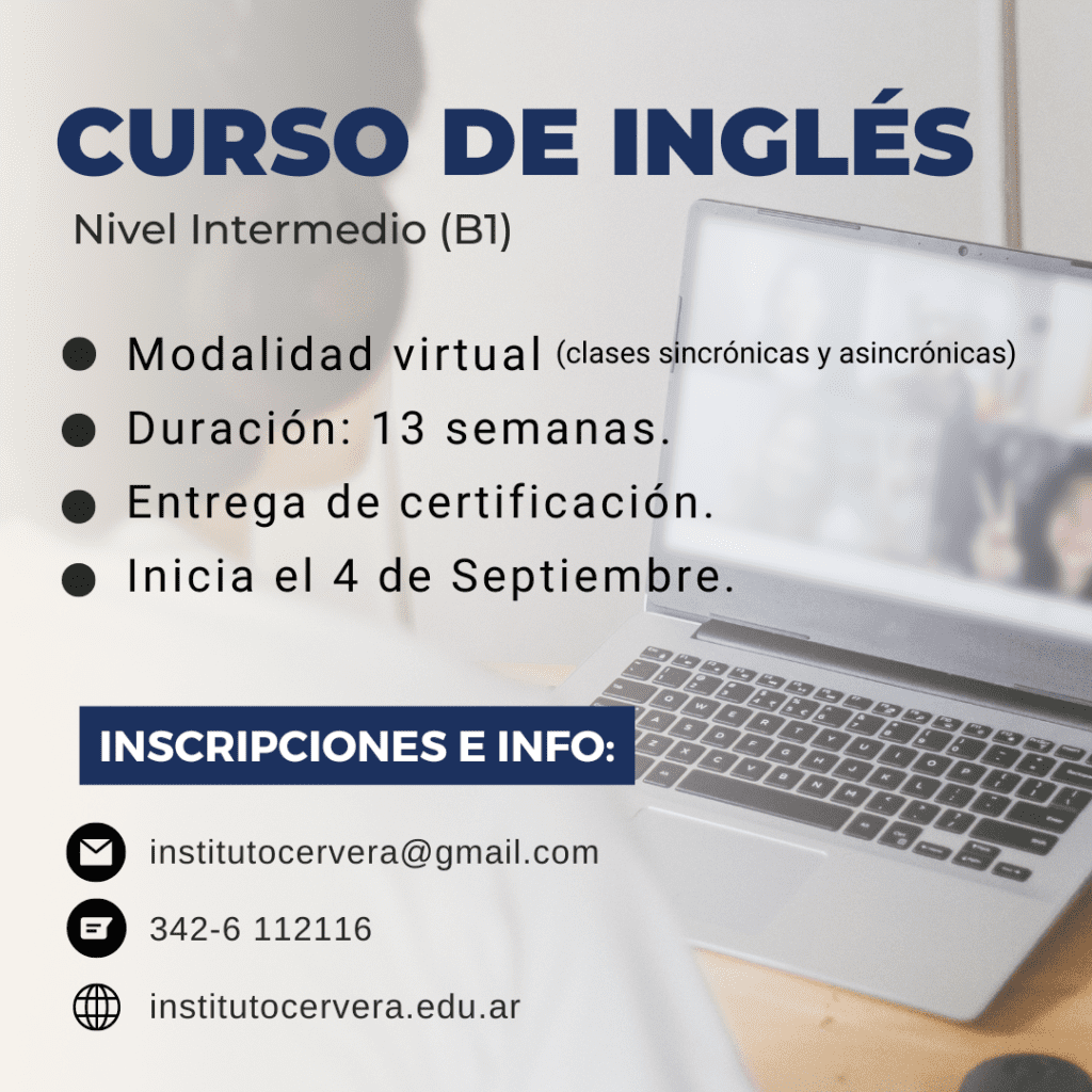¡Inscribite ya! Curso de Inglés – Nivel Intermedio – Instituto Cervera